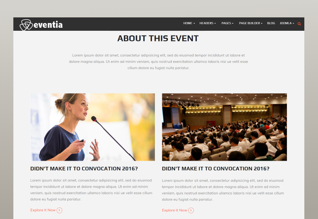 Conference & Event Management Joomla Template - Eventia - ThemeXpert